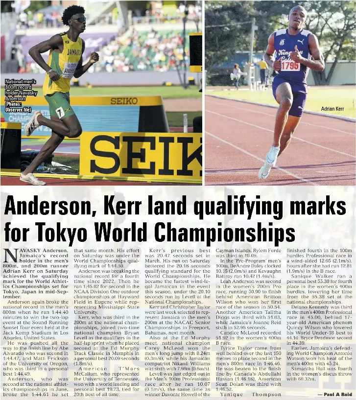 Anderson, Kerr land qualifying marks for Tokyo World Championsh­ips ...
