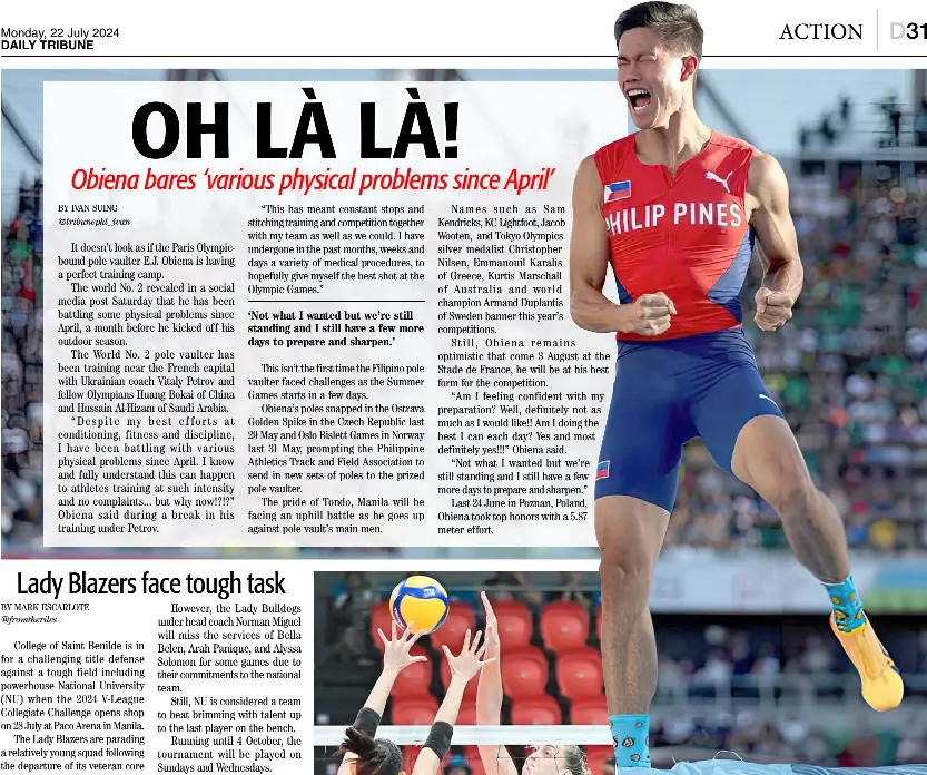 OH LÀ LÀ! Obiena bares ‘various physical problems since April’ - PressReader