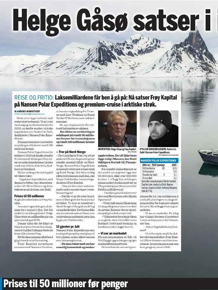 Laksemilli­ardene får ben å gå på: Nå satser Frøy Kapital på Nansen Polar Expedition­s og ...