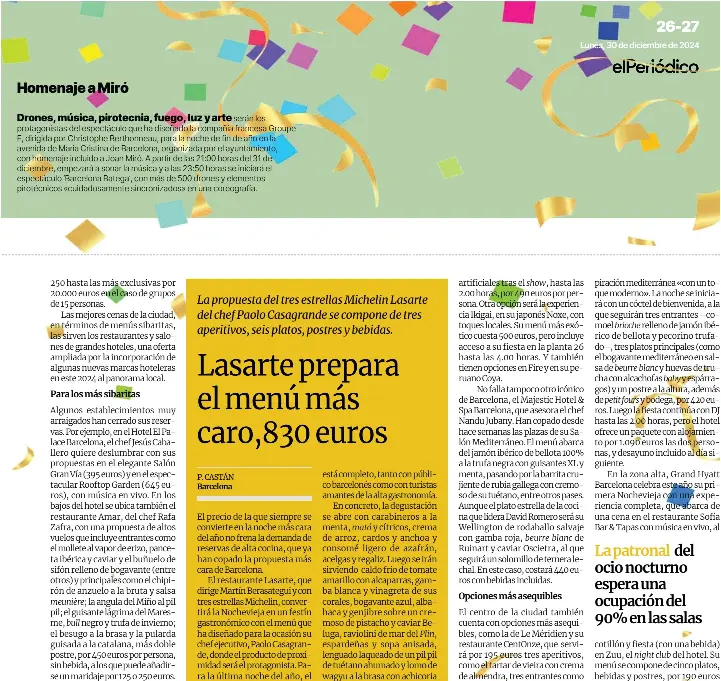 Lasarte prepara el menú más caro,830 euros - PressReader