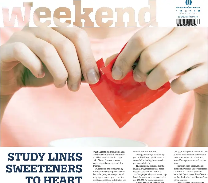 STUDY LINKS SWEETENERS TO HEART DISEASES - PressReader