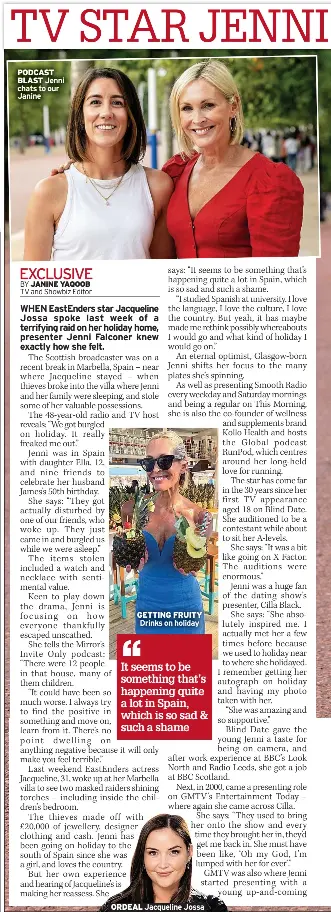 TV STAR JENNI FALCONER ON HER VILLA SCARE We got burgled as we slept on holiday... it really ...