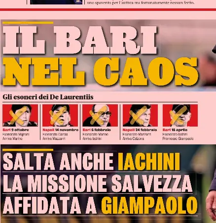 SALTA ANCHE IACHINI LA MISSIONE SALVEZZA AFFIDATA A GIAMPAOLO - PressReader