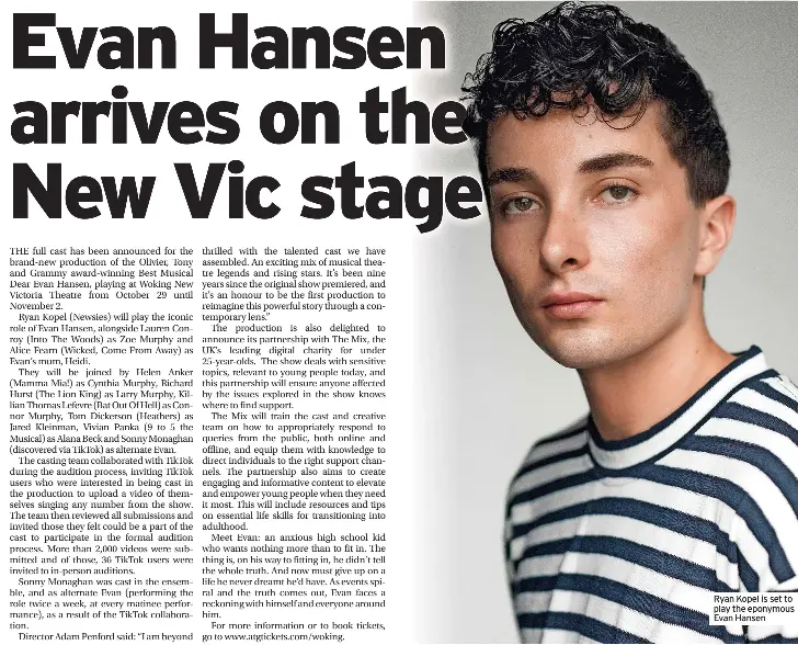Evan Hansen arrives on the New Vic stage - PressReader