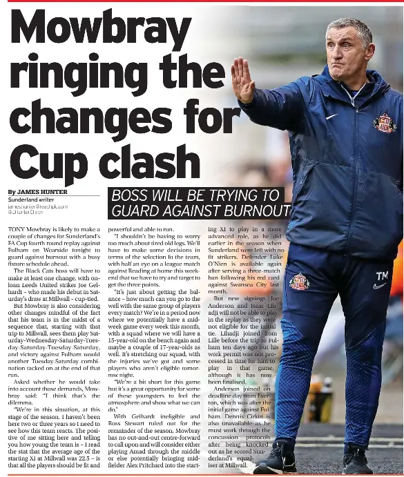 Mowbray ringing the changes for Cup clash - PressReader