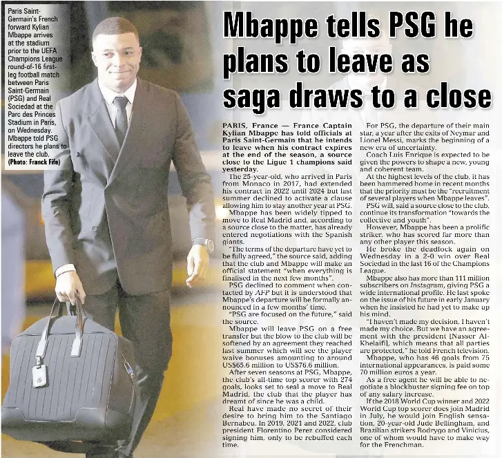 Mbappe tells PSG he plans to leave as saga draws to a close - PressReader