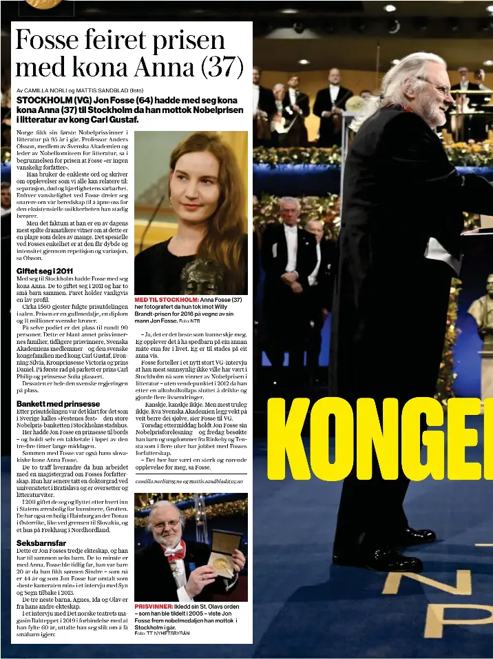 Fosse feiret prisen med kona Anna (37) - PressReader