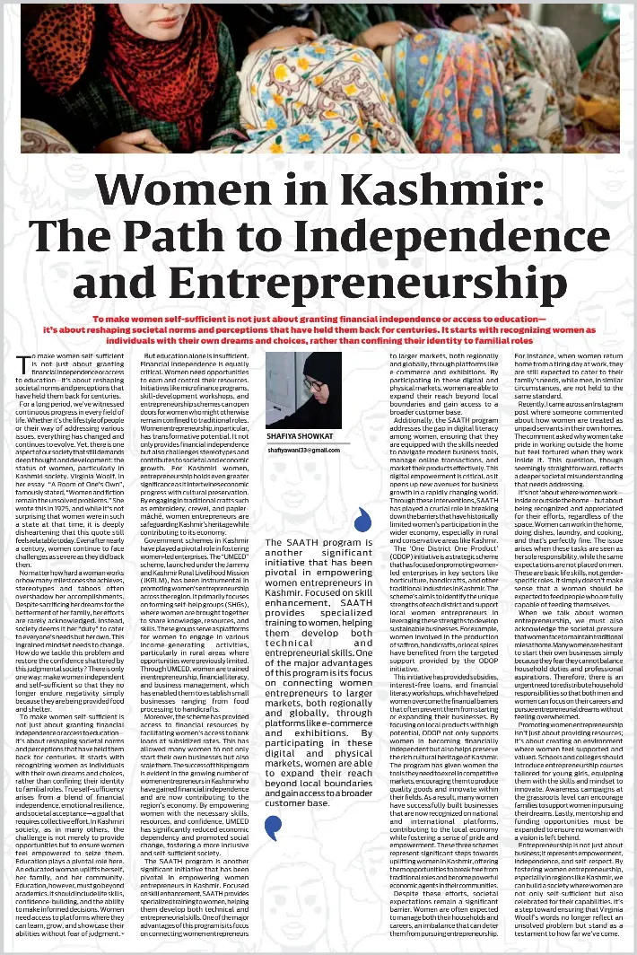 Women in Kashmir: The Path to Independen­ce and Entreprene­urship - PressReader