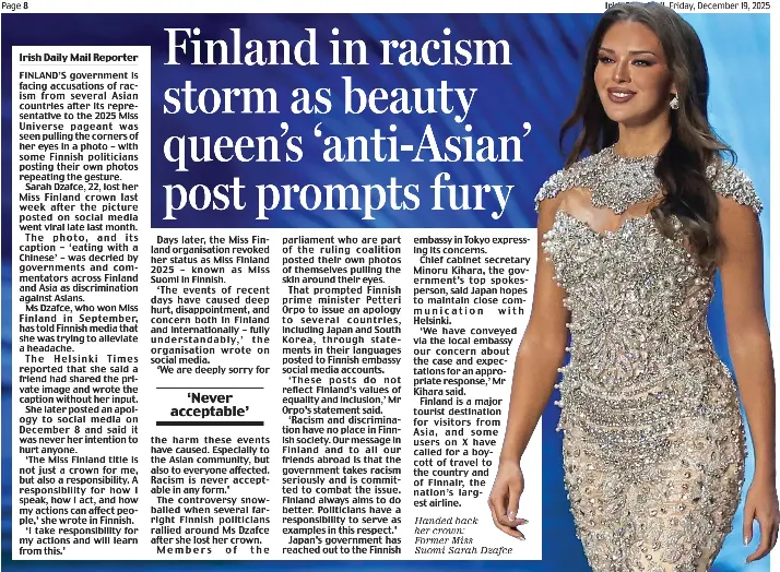 Finland in racism storm as beauty queen’s ‘anti-Asian’ post prompts fury - PressReader