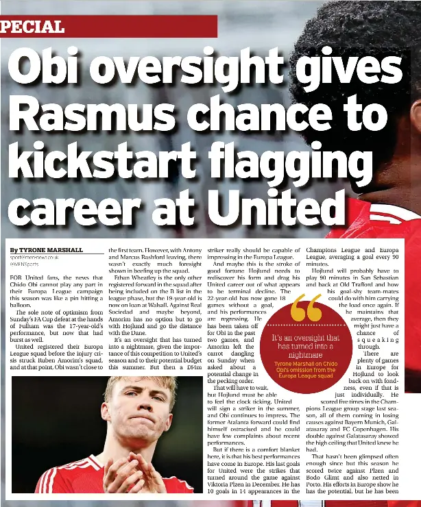 Obi oversight gives rasmus chance to kickstart flagging career at united - PressReader