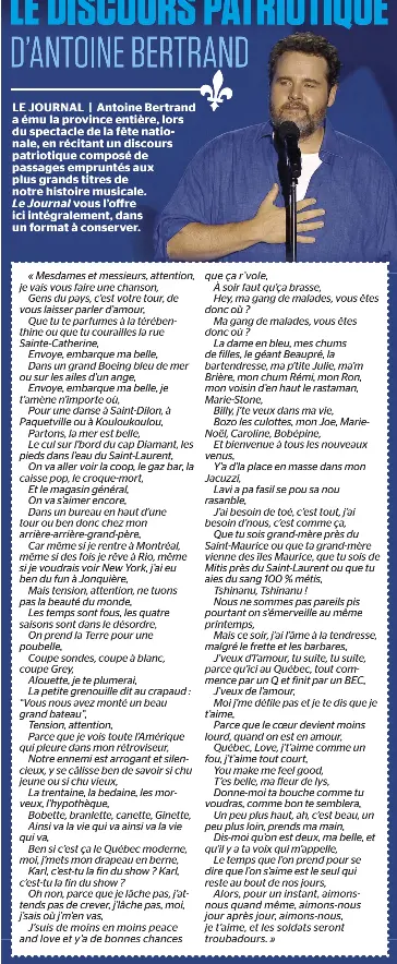 LE DISCOURS PATRIOTIQU­E D’ANTOINE BERTRAND - PressReader