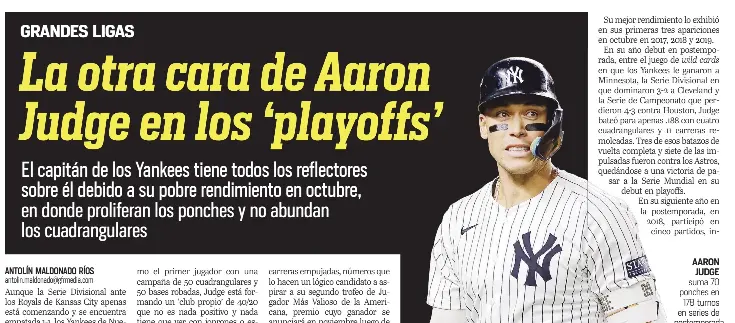 La otra cara de Aaron Judge en los ‘playoffs’ - PressReader