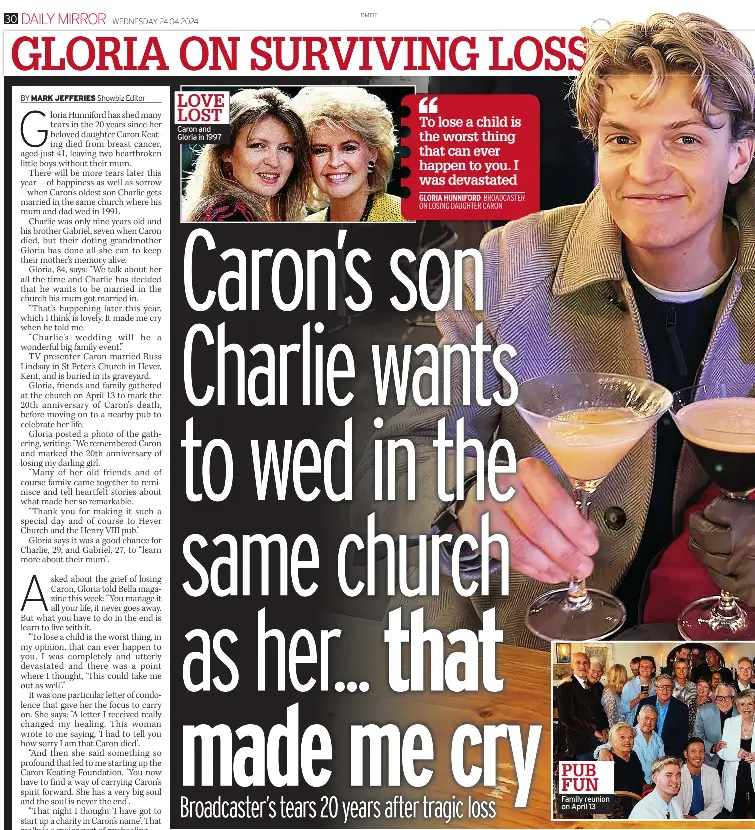 Caron’s son Charlie wants to wed in the same church as her... that made ...