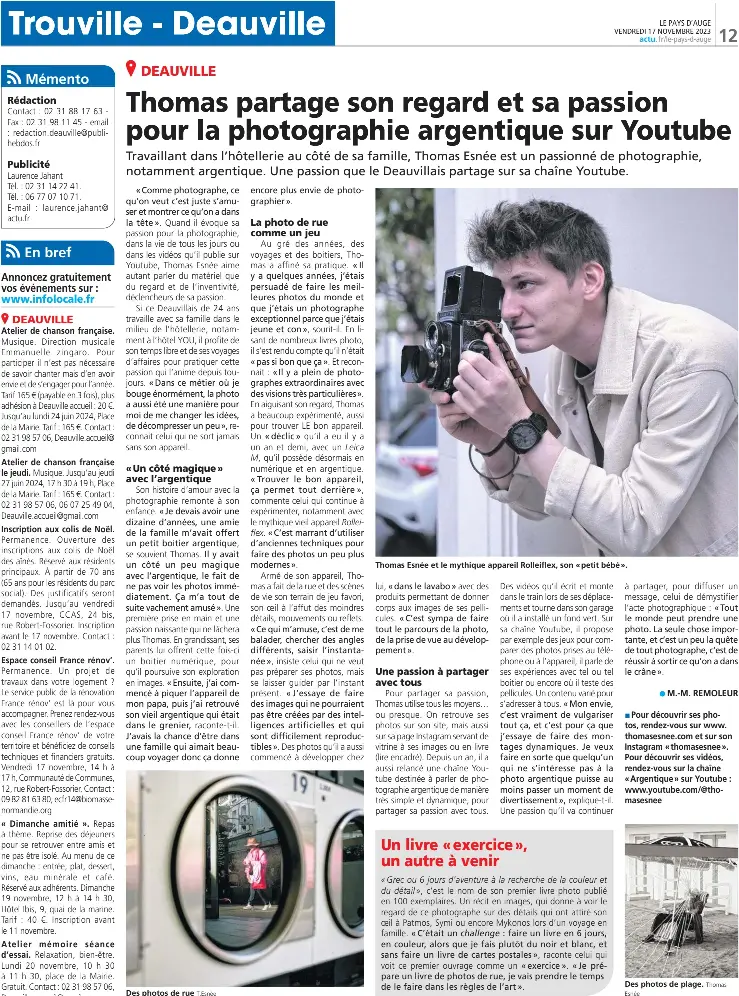 Thomas partage son regard et sa passion pour la photograph­ie argentique sur Youtube - PressReader