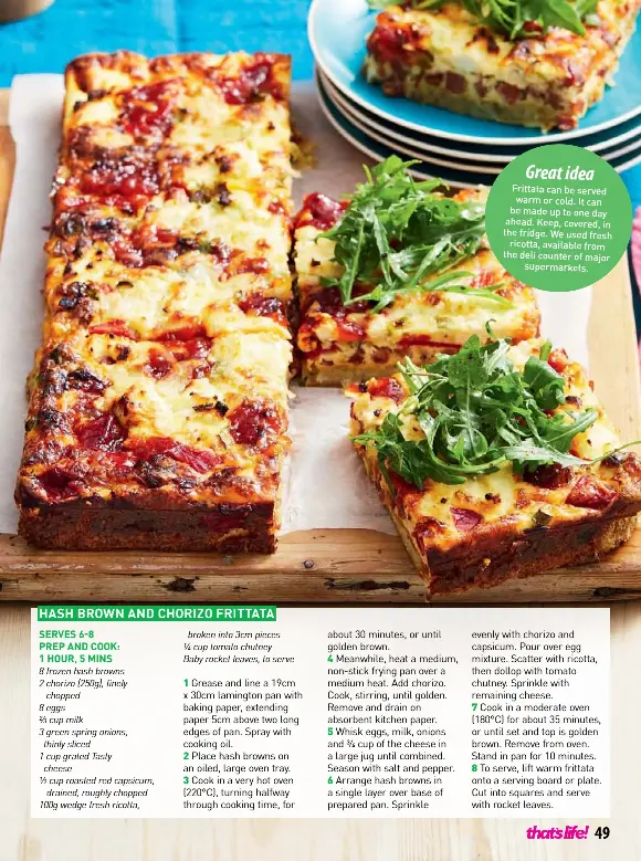 HASH BROWN AND CHORIZO FRITTATA - PressReader