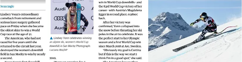 Lindsey Vonn continues remarkable comeback with World Cup ski victory at 41 - PressReader