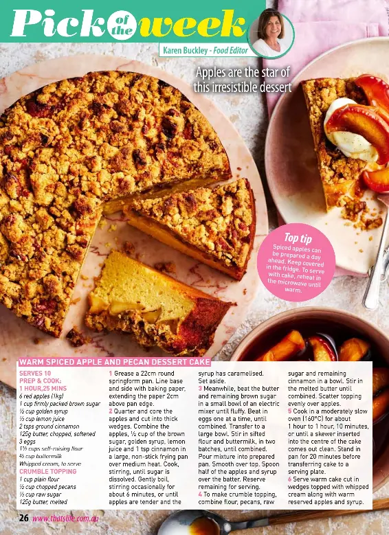 WARM SPICED APPLE AND PECAN DESSERT CAKE - PressReader