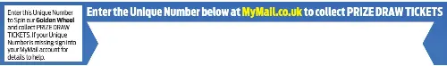 Enter the Unique Number below at MyMail.co.uk to collect PRIZE DRAW ...