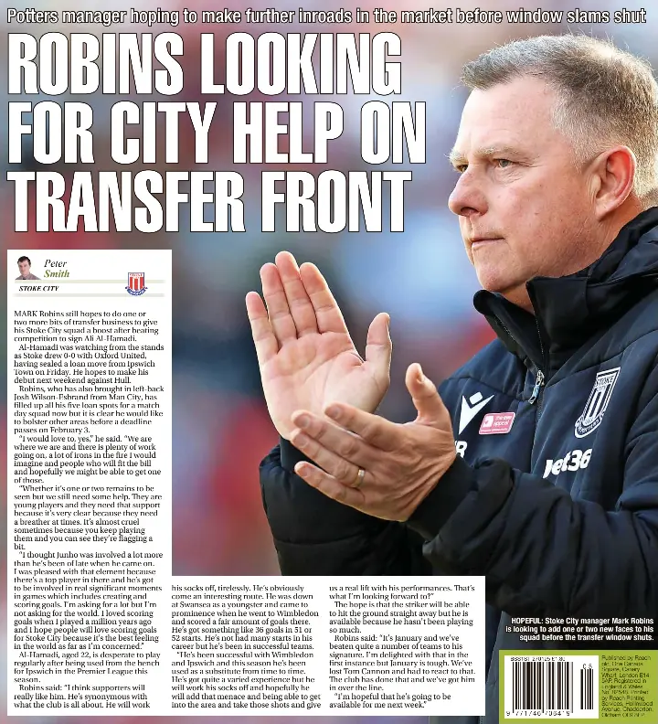 ROBINS LOOKING FOR CITY HELP ON TRANSFER FRONT - PressReader