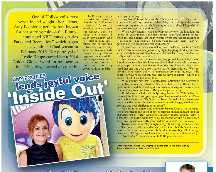 Amy Poehler lends joyful voice for 'Inside Out' - PressReader