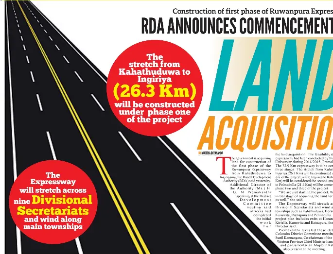 Constructi­on of first phase of Ruwanpura Expressway RDA ANNOUNCES LAND ...
