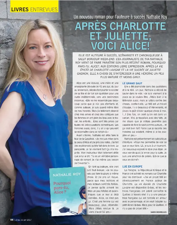 Nathalie Roy: après Charlotte et Juliette, voici Alice! - PressReader