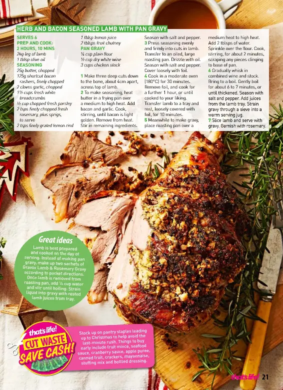 HERB AND BACON SEASONED LAMB WITH PAN GRAVY - PressReader