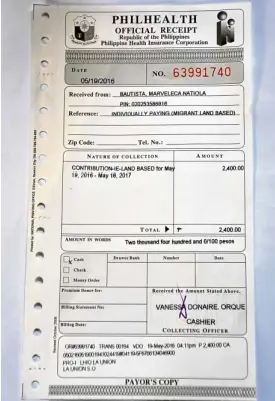 PHILHEALTH RECEIPTS FAKED TO DUPE OFWS - PressReader