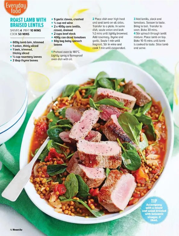ROAST LAMB WITH BRAISED LENTILS SERVES 4 PREP 10 MINS COOK 50 MINS - PressReader