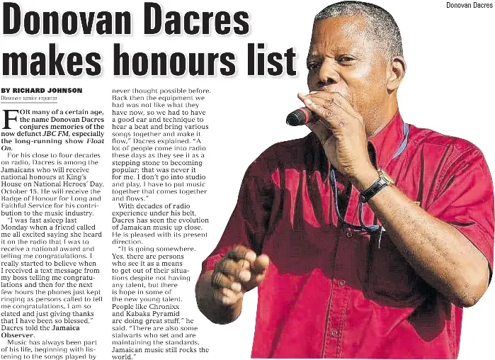Donovan Dacres makes honours list - PressReader