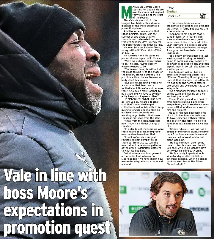 Vale in line with boss Moore’s expectatio­ns in promotion quest - PressReader