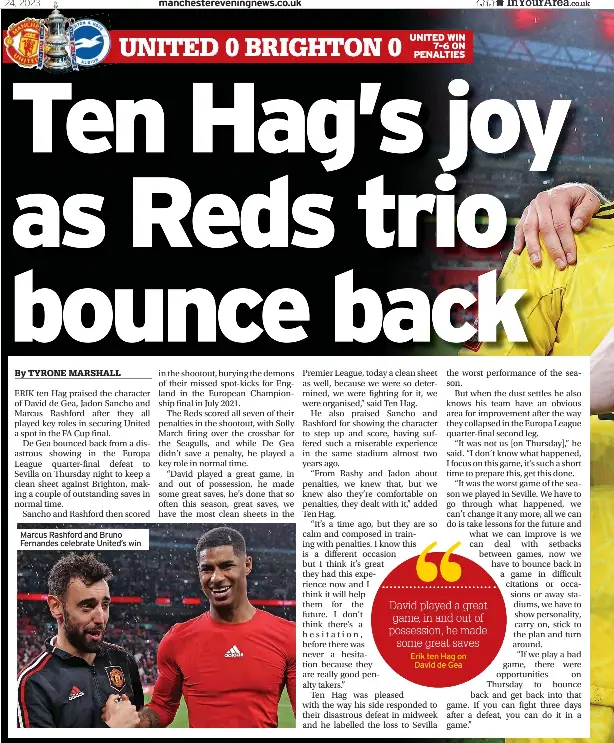 Ten Hag’s joy as Reds trio bounce back Rowley proud as Devils make big statement - PressReader