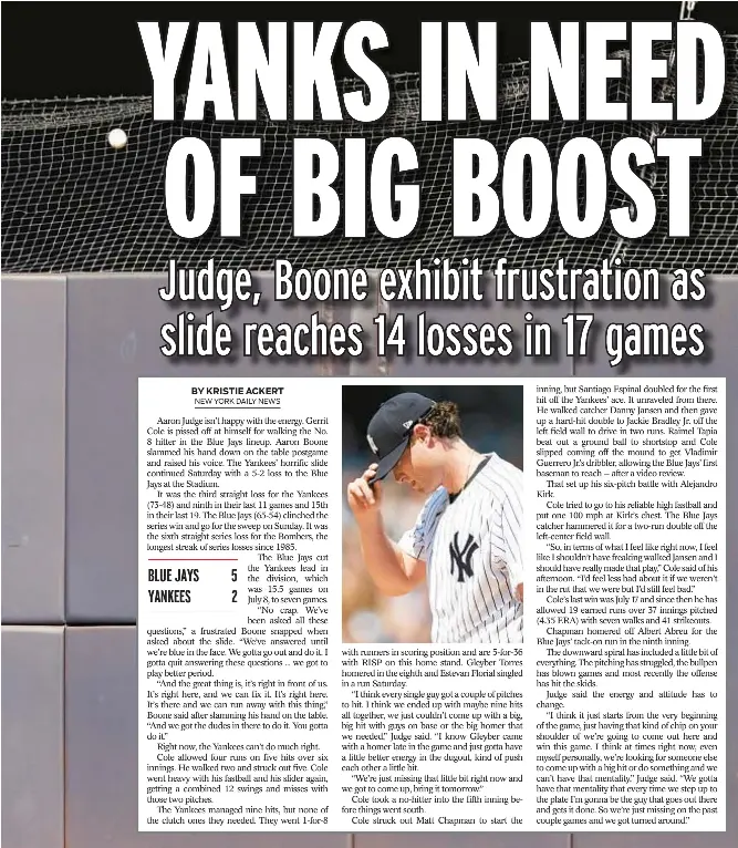 YANKS IN NEED OF BIG BOOST - PressReader