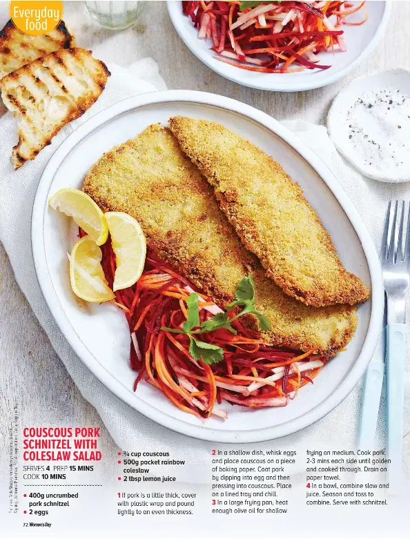 COUSCOUS PORK SCHNITZEL WITH COLESLAW SALAD - PressReader