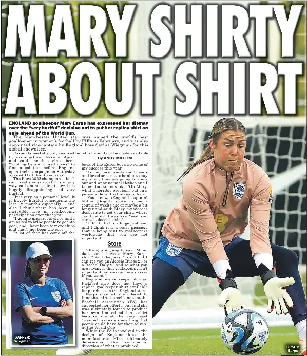 ENGLAND goalkeeper Mary Earps has expressed her dismay over the “very hurtful” decision not to ...