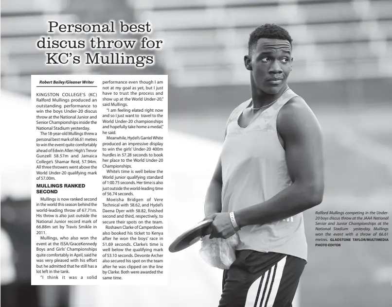 Personal best discus throw for KC’s Mullings - PressReader