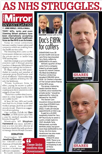 AS NHS STRUGGLES, PRIVATE SECTOR SPLASHES CASH TORIES RAKE IN MONEY FROM PRIVATE HEALTH FIRMS ...