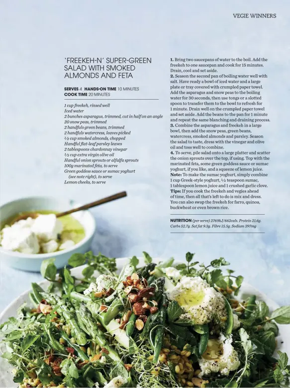 ‘FREEKEH-N’ SUPER-GREEN SALAD WITH SMOKED ALMONDS AND FETA - PressReader