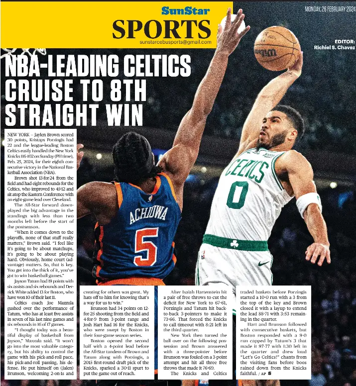 NBA-LEADING CELTICS CRUISE TO 8TH STRAIGHT WIN - PressReader