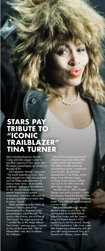 STARS PAY TRIBUTE TO “ICONIC TRAILBLAZE­R” TINA TURNER - PressReader