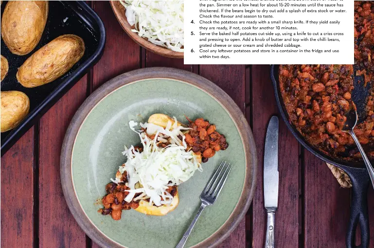 Baked half potatoes + quick chilli beans - PressReader
