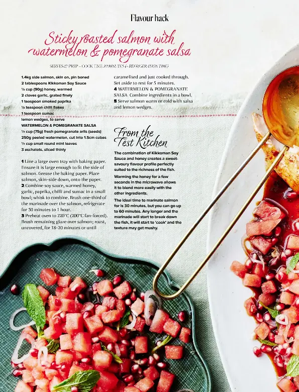 Sticky roasted salmon with watermelon & pomegranat­e salsa - PressReader
