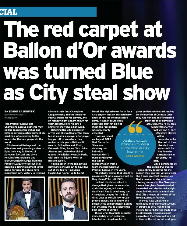The red carpet at Ballon d’Or awards was turned Blue as City steal show - PressReader
