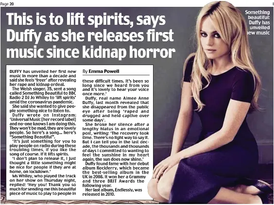 This is to lift spirits, says Duffy as she releases first music since ...