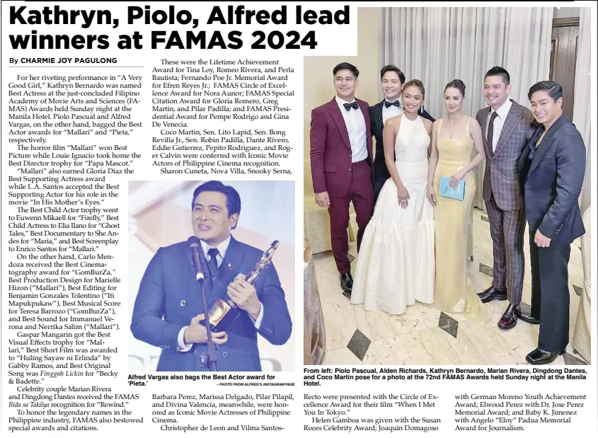 Kathryn, Piolo, Alfred lead winners at FAMAS 2024 - PressReader