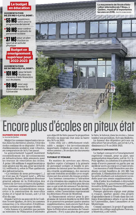 Encore plus d’écoles en piteux état - PressReader