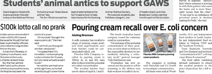 Pouring cream recall over E. coli concern - PressReader