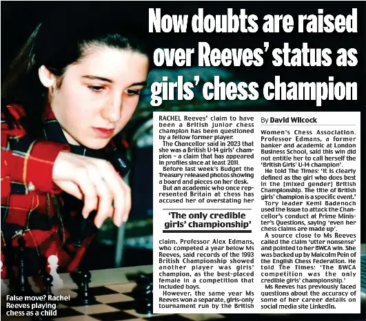 Now doubts are raised over Reeves’ status as girls’ chess champion ...