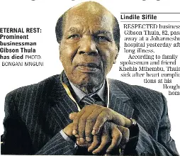 RESPECTED BUSINESSMA­N THULA DIES - PressReader