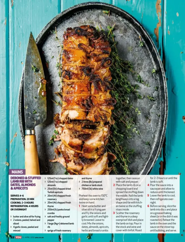 DEBONED & STUFFED LAMB RIB WITH DATES, ALMONDS & APRICOTS - PressReader